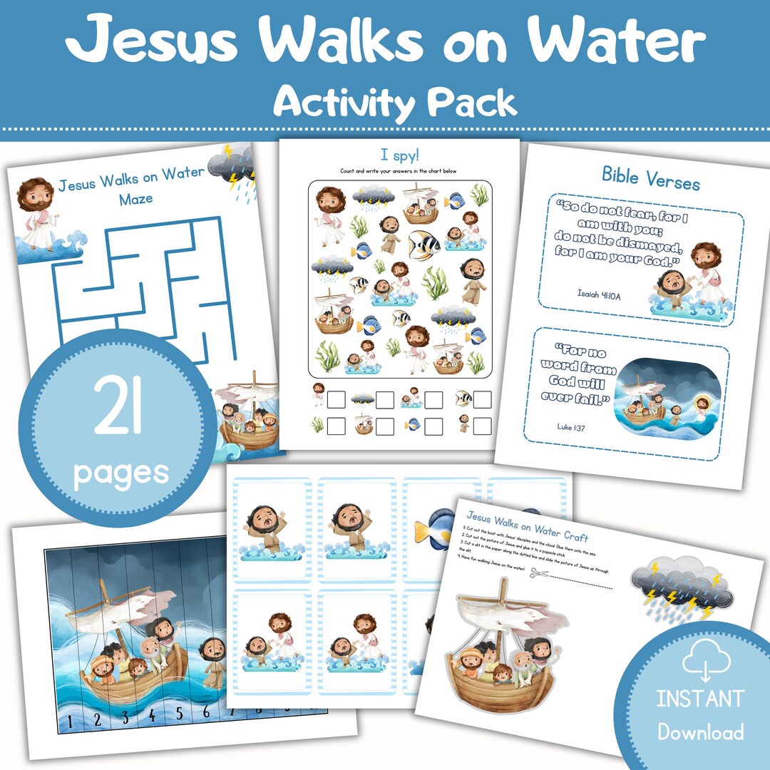 Jesus Walks on Water Activity Book: Bible Story Worksheets (digital ...