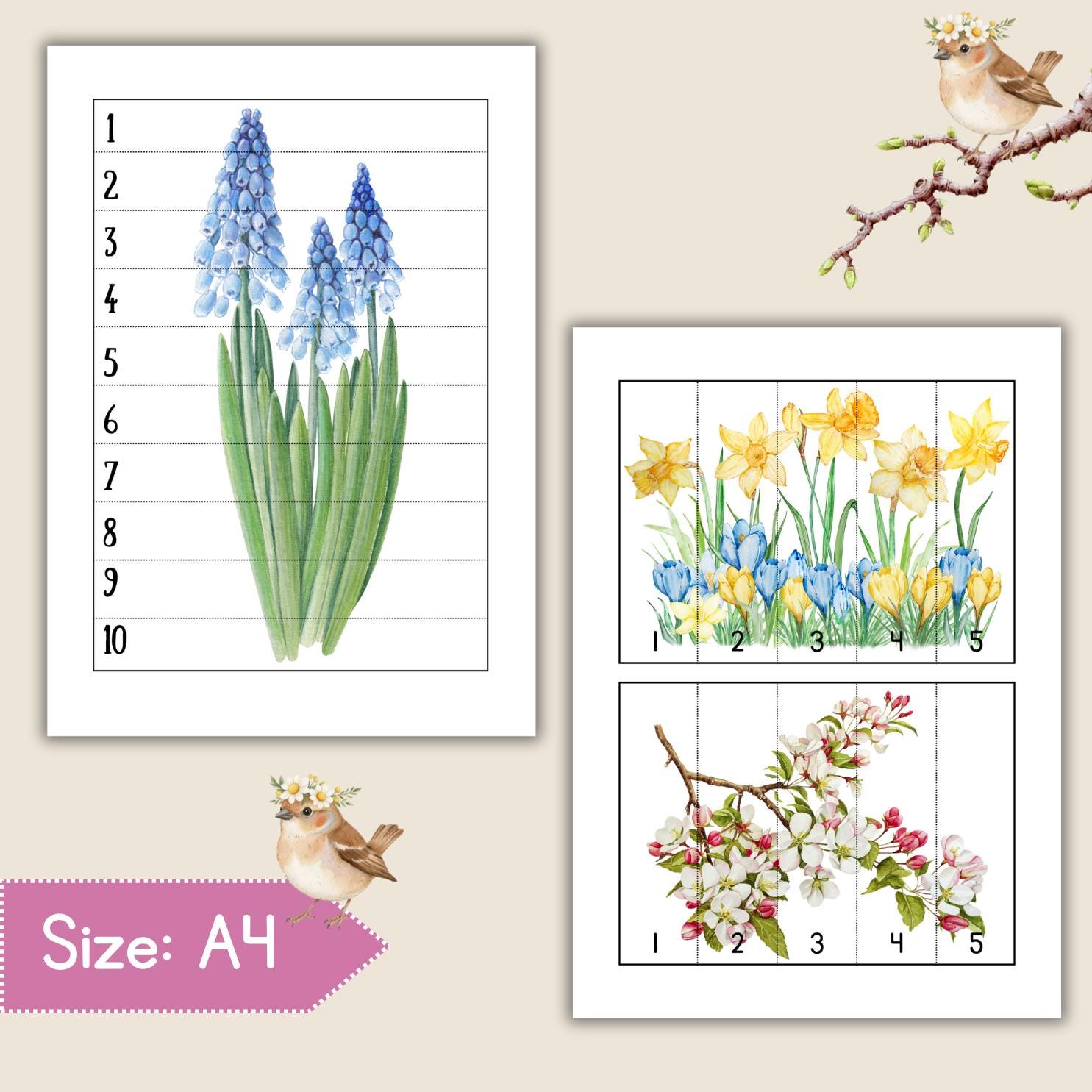 Spring Flowers Number Sequence Puzzle | Preschool Counting Game ...