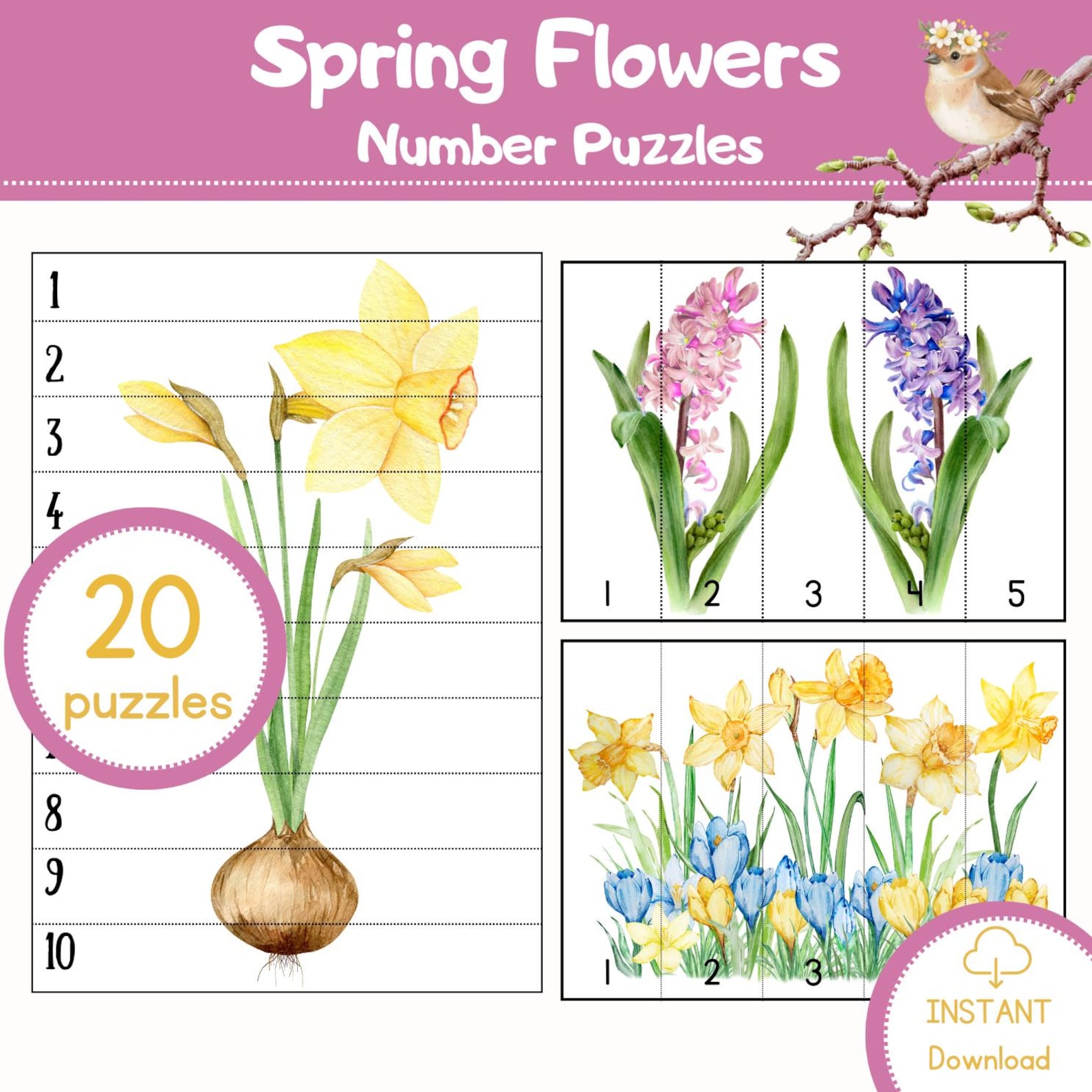 Spring Flowers Number Puzzle|numbers Sequence|preschool Counting ...