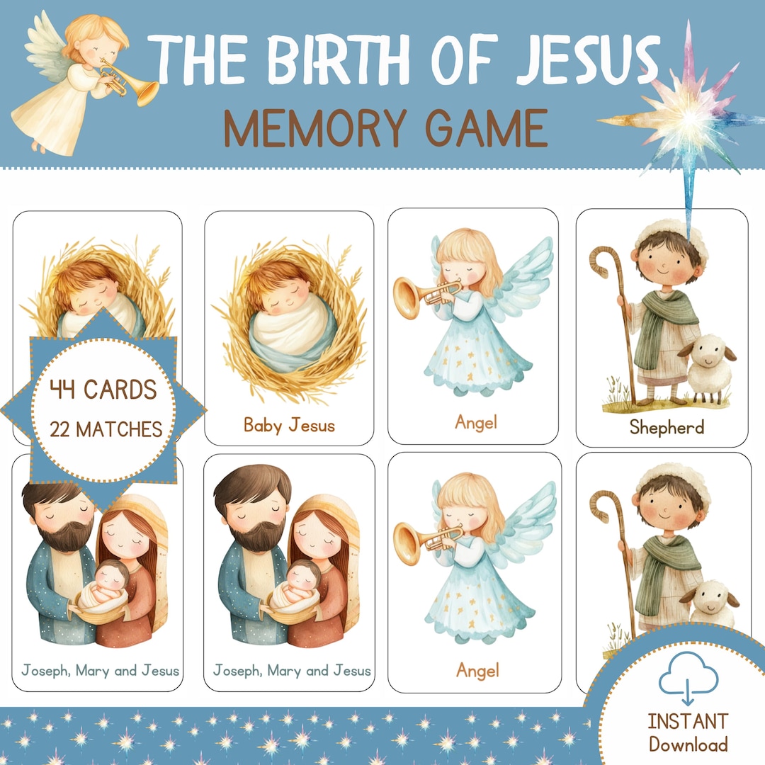 The Birth of Jesus Memory Game Nativity Game Bible Lessons for Kids ...