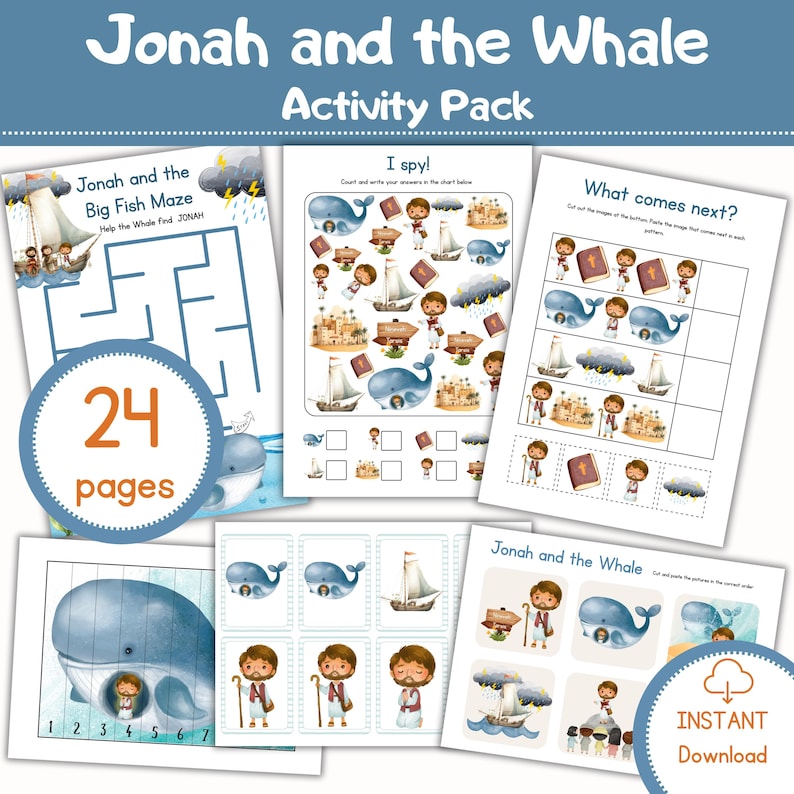 Jonah and the Whale Activity Book: Bible Story Worksheets (digital ...