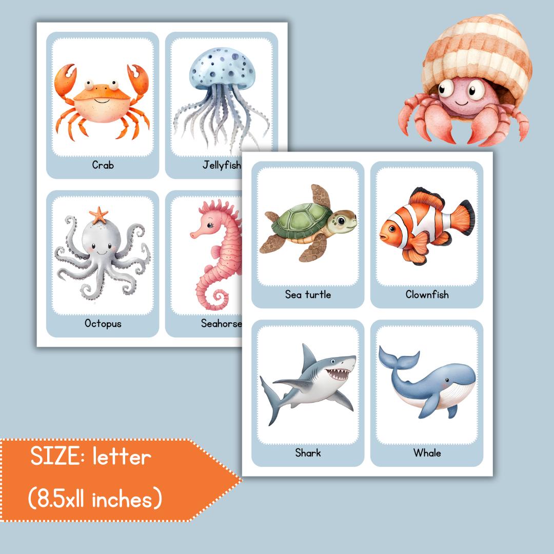 Sea Animals Flashcards| Montessori Cards|sea Animals Card|printable ...