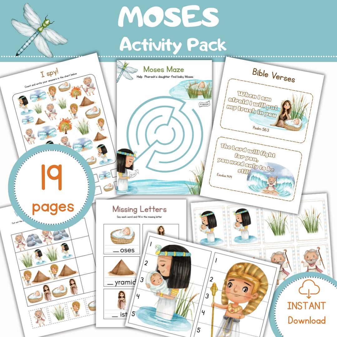 Moses Activity Book for Kids: Bible Story Worksheets (digital Download ...