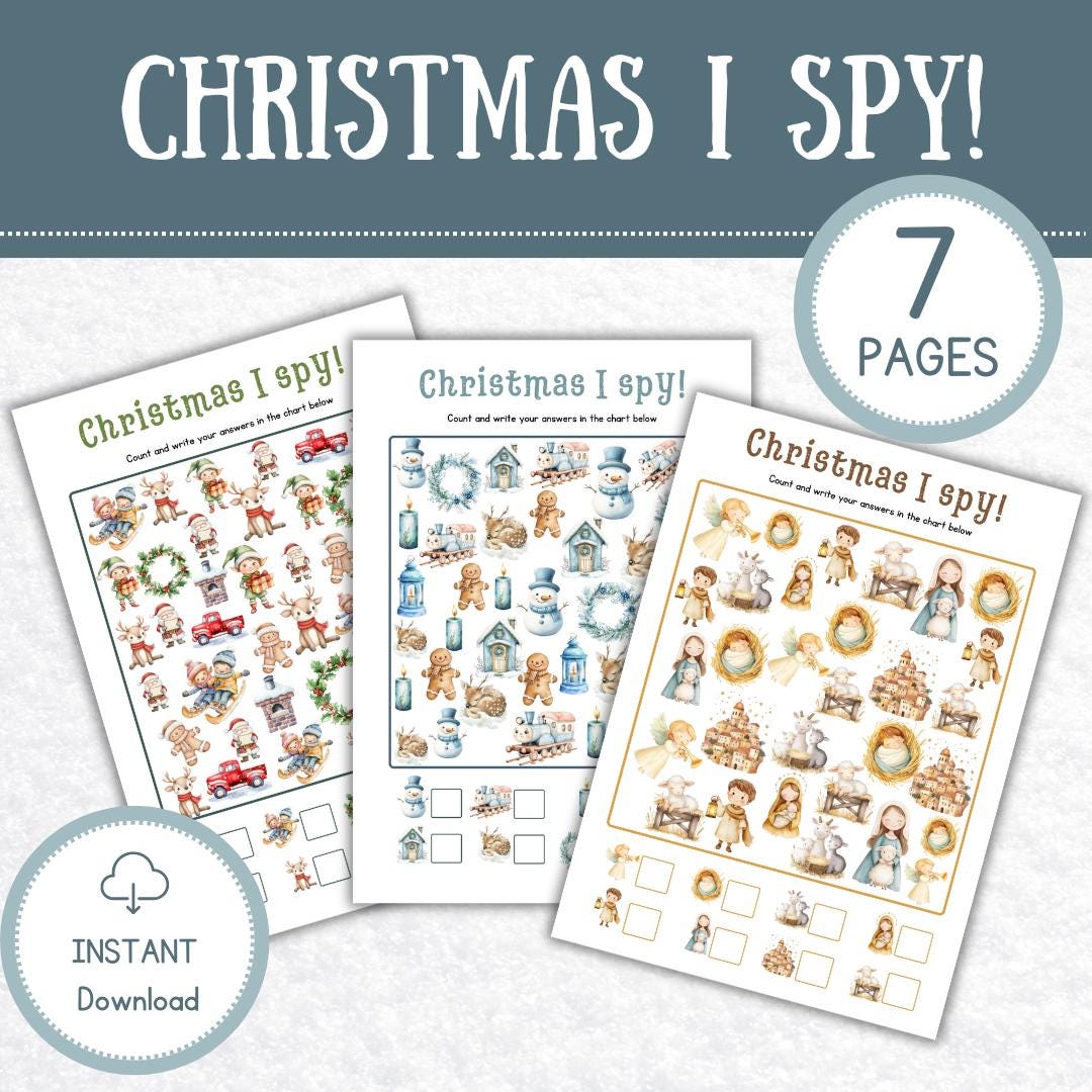 Christmas I Spy Activity,kids Christmas Activity,xmas Worksheets,i Spy ...