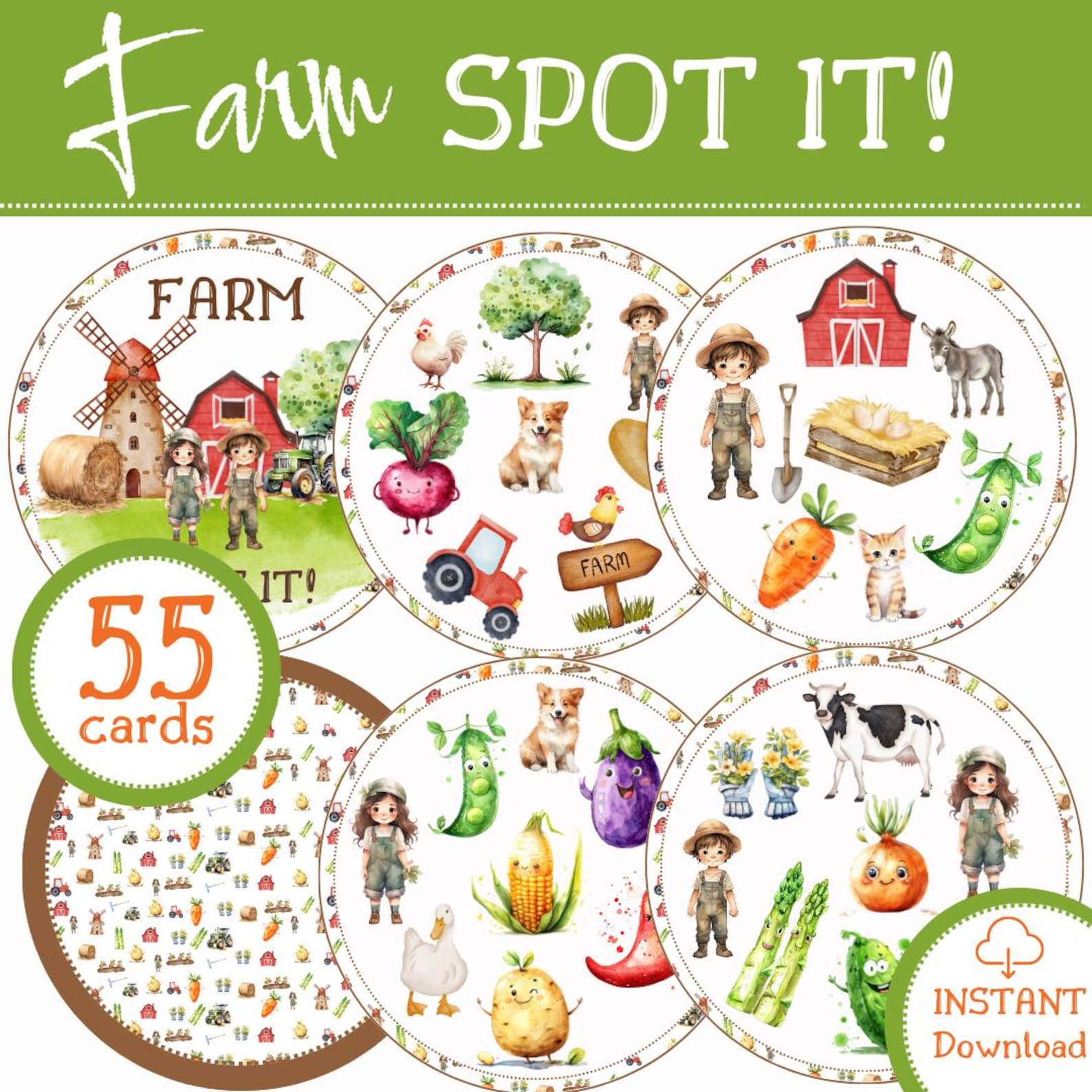 Farm Spot It Game | Matching Card Game, Family Fun (digital Download ...