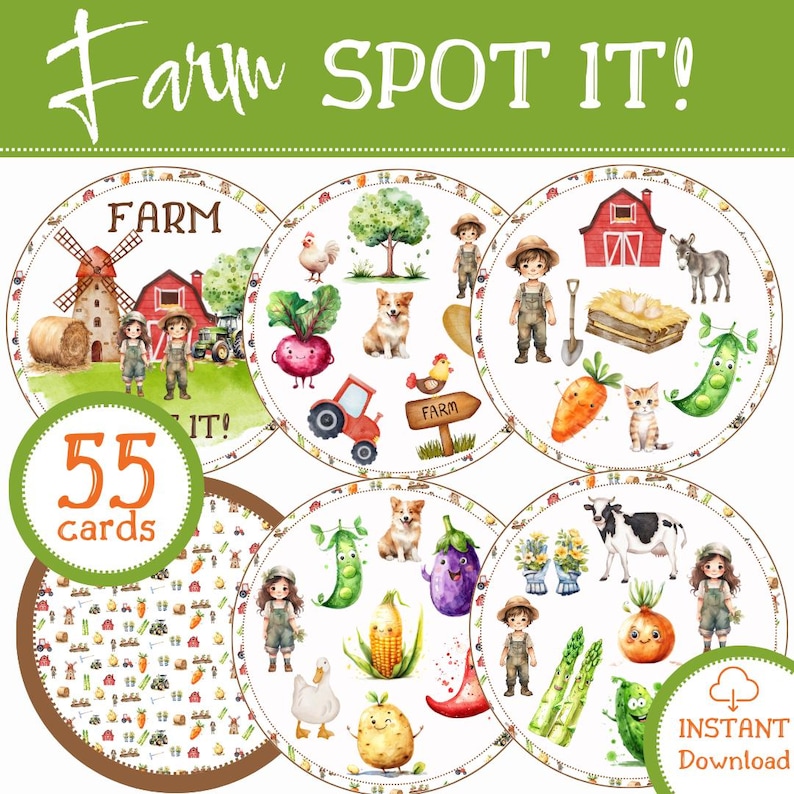 Farm Spot It|double Game|farm Seek It| Family Game| Party Game|farm ...