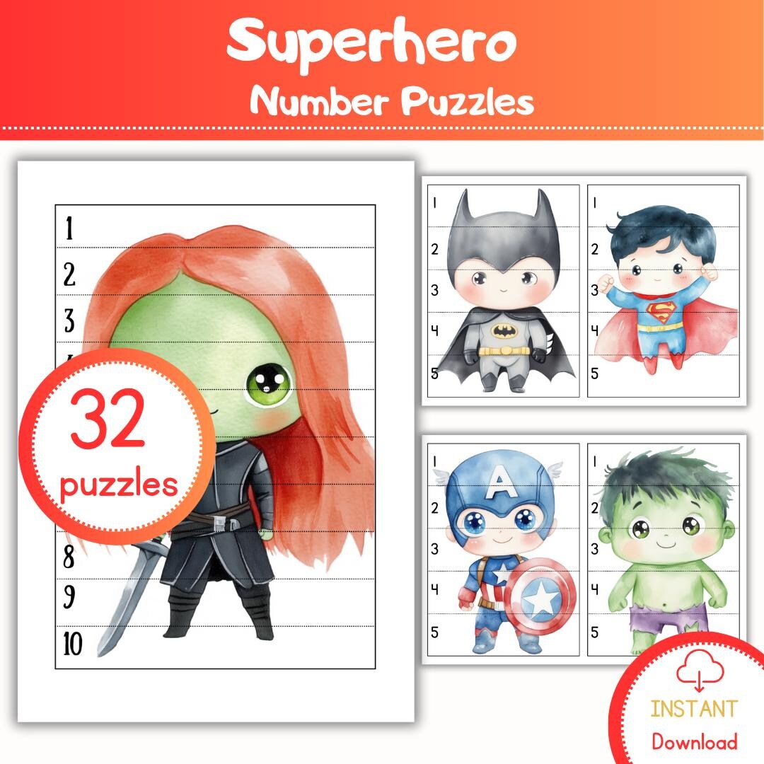 Superhero Number Puzzle 1-10 | Printable Counting Game for Kids | Learn ...