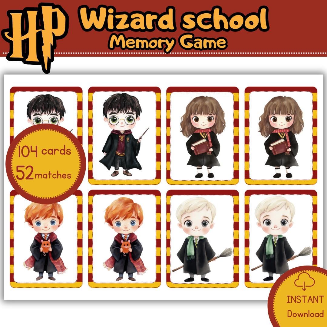 Wizard School Memory Game: Printable Magic Cards (digital Download) - Etsy
