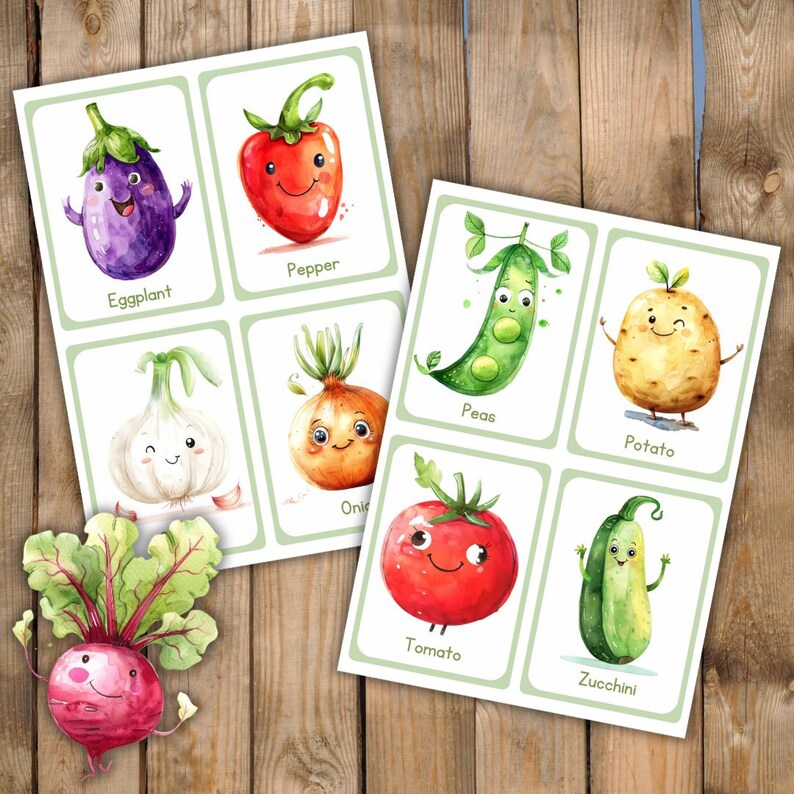 Watercolor Vegetables Flashcards: Montessori Homeschool Printable ...