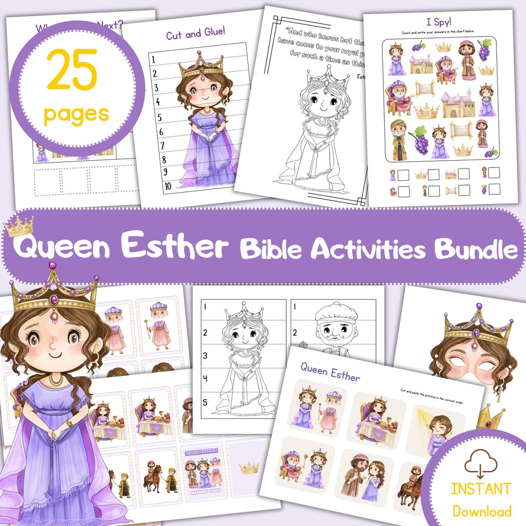 Queen Esther Bible Activities Bundle | Printable Christian Worksheets ...