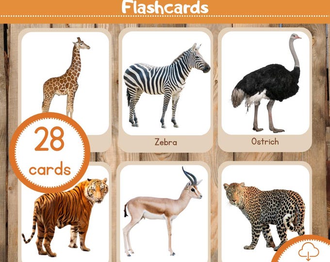 32 Wild Animals Flashcards / Image Cards for Kids. Nomenclature Cards ...