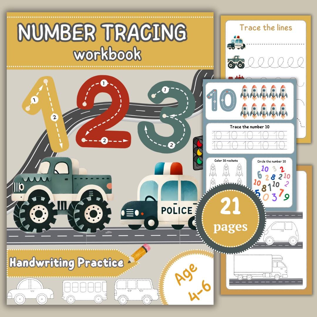 Number Tracing Worksheets|kids Handwriting Practice|number Matching 1 ...