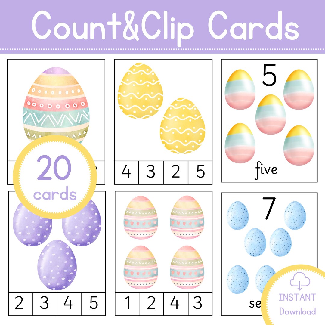 Easter Egg Count and Clip Cards | Number Flashcards (digital Download ...