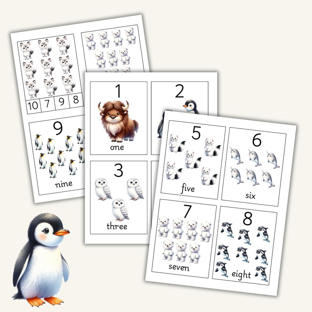 Polar Animals Count and Clip Cards, 1 to 10 Counting, Activity for Kids ...