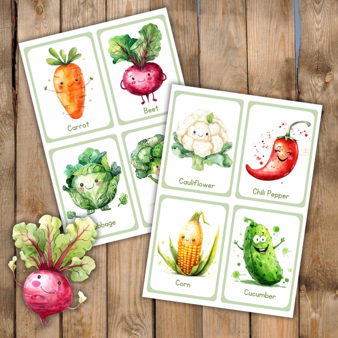 Watercolor Vegetables Flashcards: Montessori Homeschool Printable ...