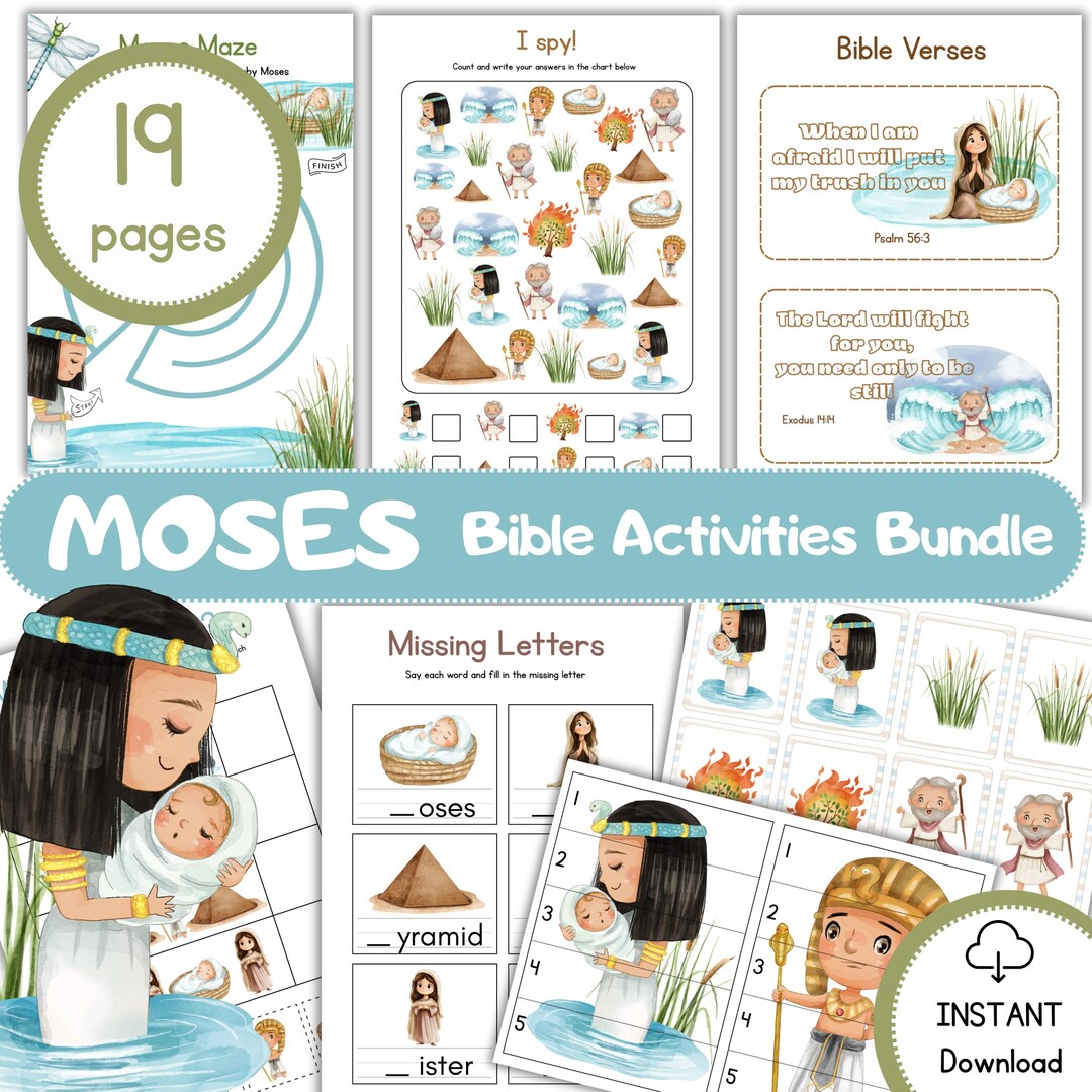Moses Bible Activities Bundle for Kids, Old Testament Printable, Sunday ...