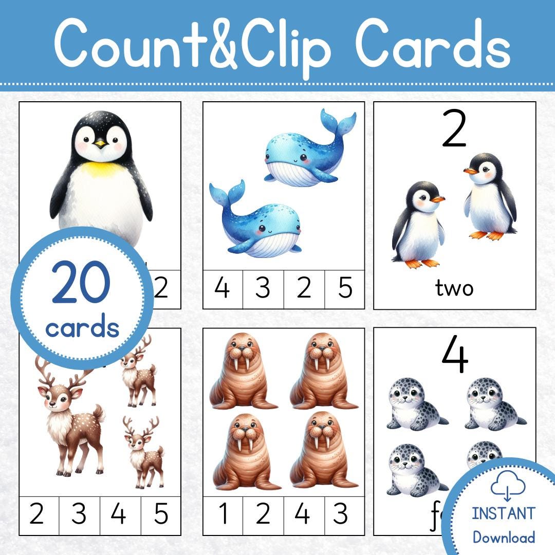 Polar Animals Count and Clip Cards, 1 to 10 Counting, Activity for Kids ...