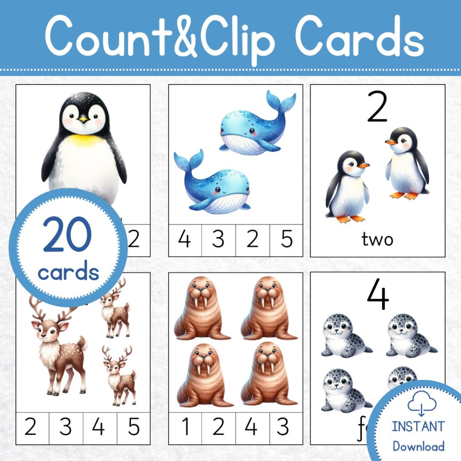 Polar Animals Count and Clip Cards, 1 to 10 Counting, Activity for Kids ...