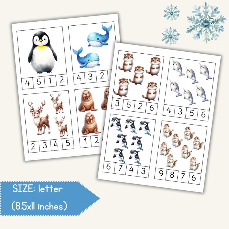 Polar Animals Count and Clip Cards, 1 to 10 Counting, Activity for Kids ...