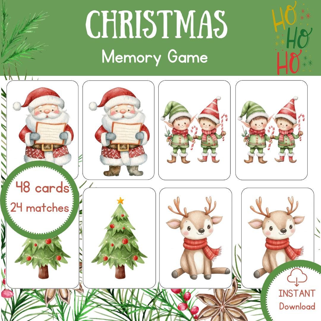 Christmas Memory Game Matching Activity for Kids Toddlers Preschool ...