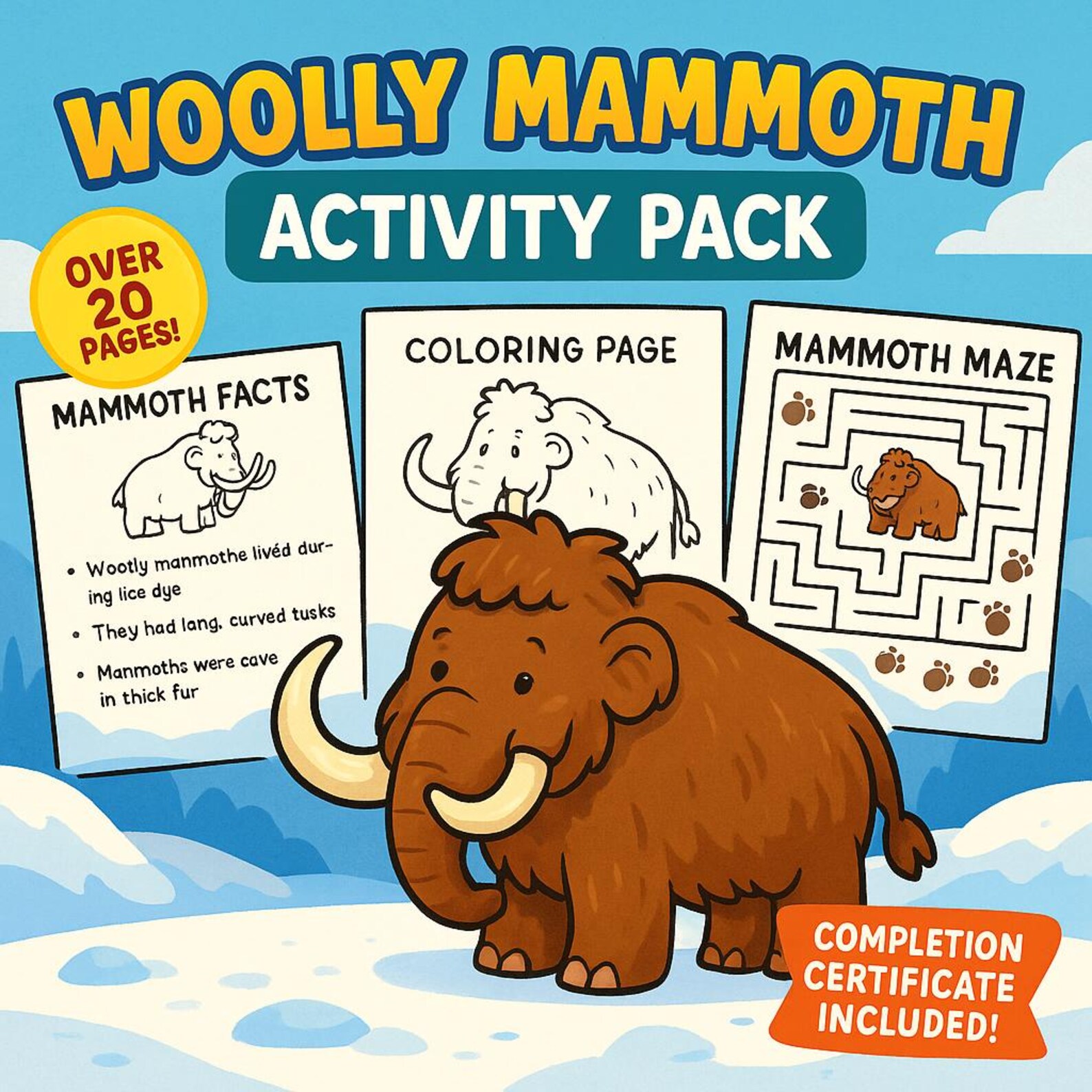 Woolly Mammoth Activity Pack – Printable Ice Age Worksheets for Kids ...