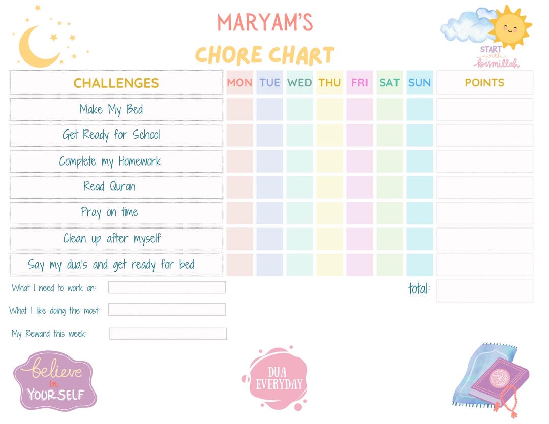 Islamic Chore Chart - Etsy