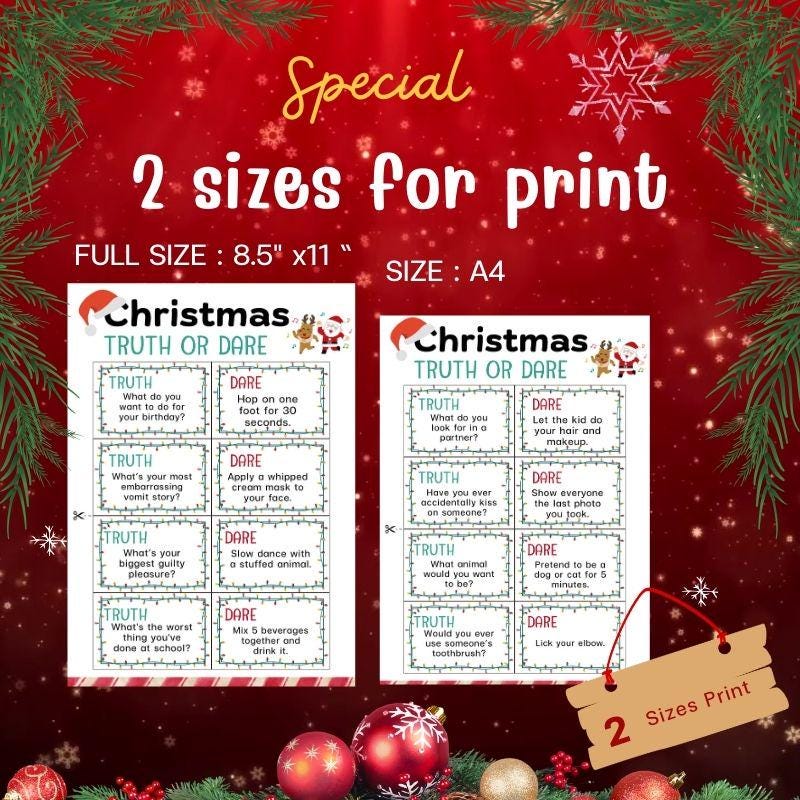 80 Cards Truth or Dare Game for Family, Christmas Activity, Question ...