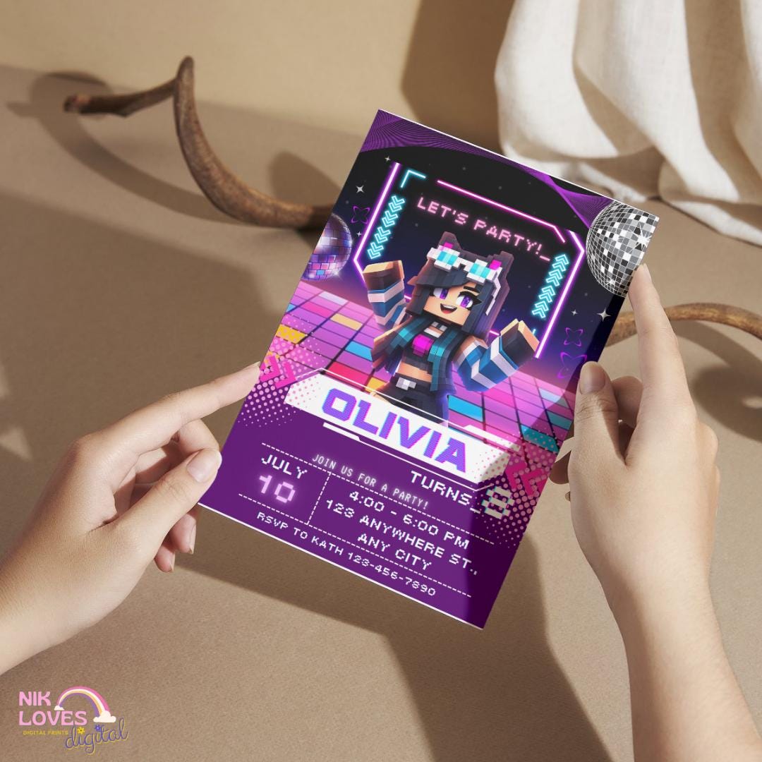 Minecraft Aphmau Birthday Invitation Girls, Editable Template Canva ...