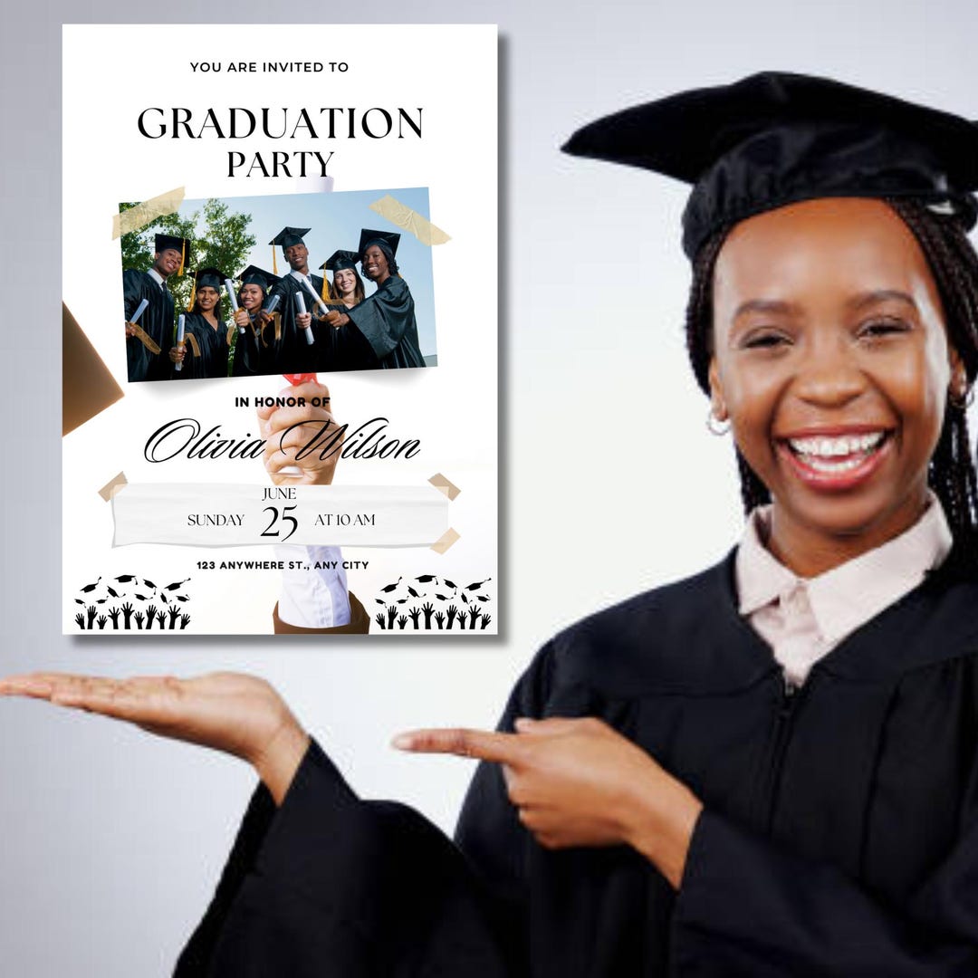 White Beige Collage Graduation Invitation, Printable Editable ...