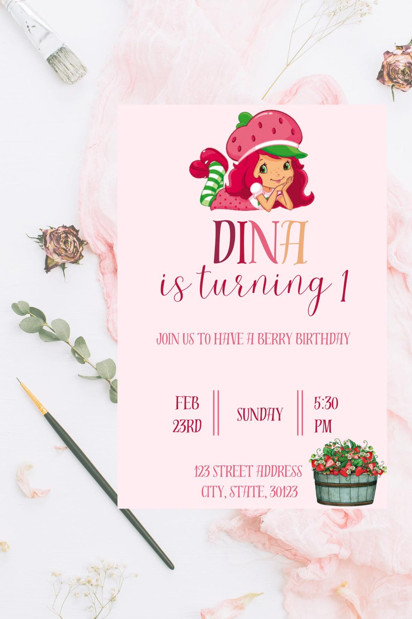 Editable Berry Birthday Invitation for Girls | Strawberry Theme Party ...