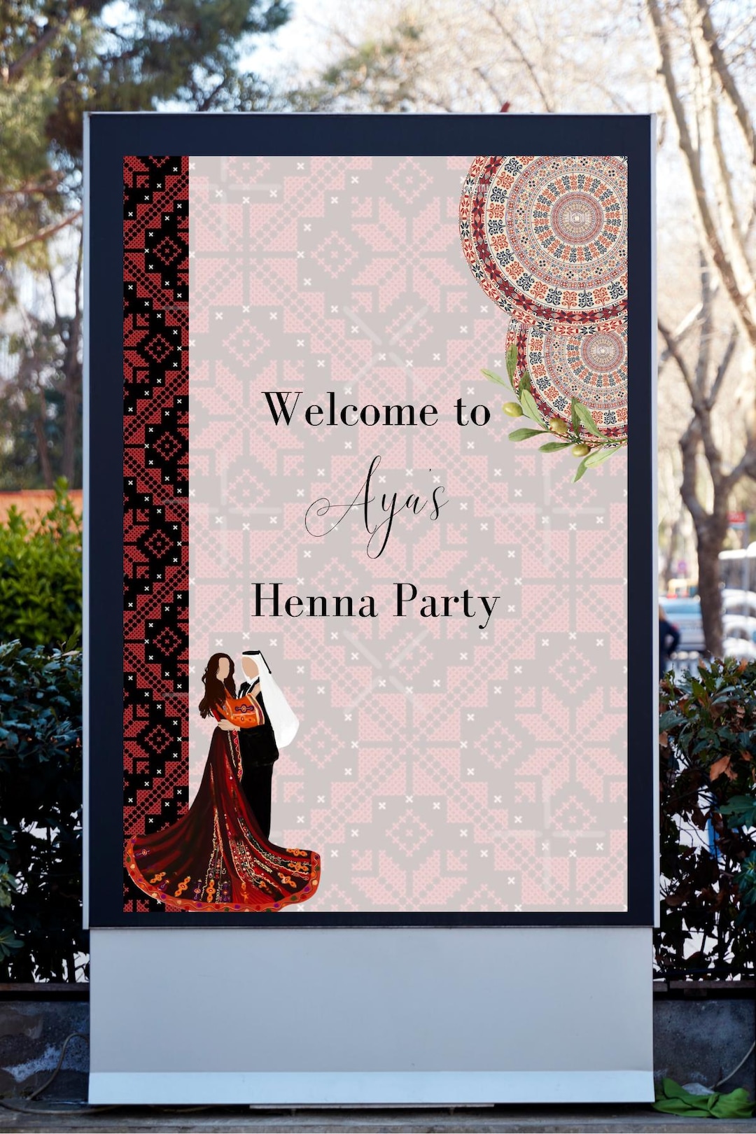 Editable Henna Party Welcome Sign | Palestinian Tatreez Yard & Entrance ...