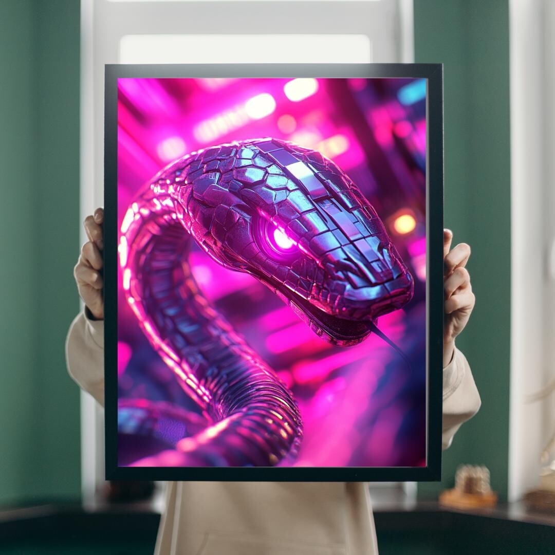 Cyberpunk Snake Neon Maximalist Print Infused With Futuristic Energy ...