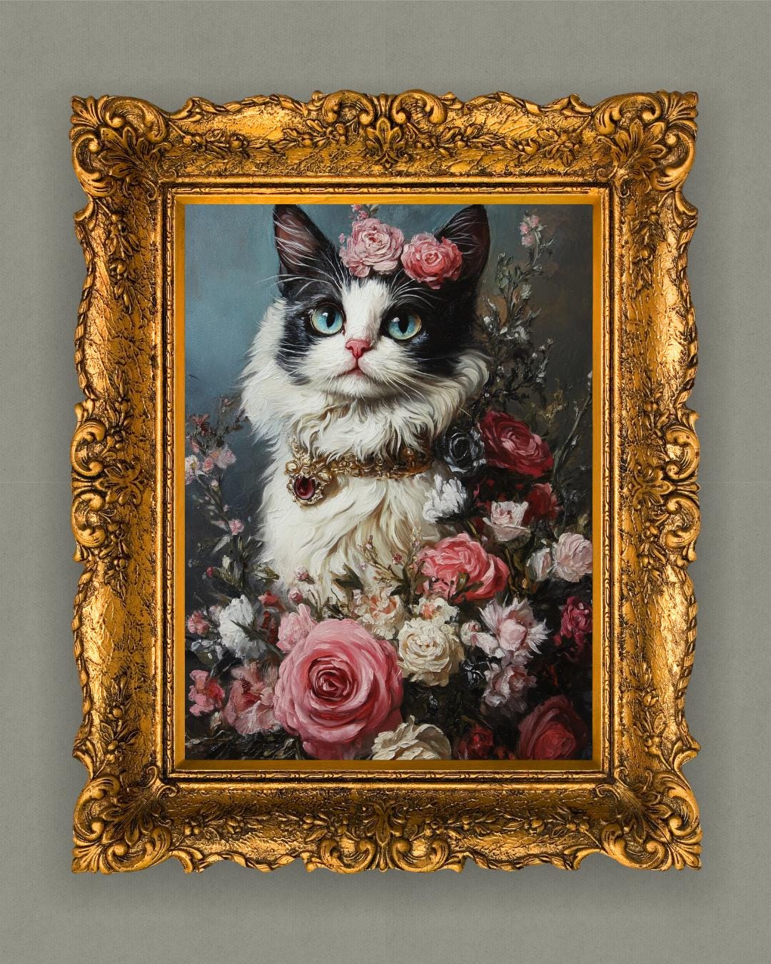 A Cute Cat in Rococo Style | Maximalist Print | Classical Inspired Wall ...