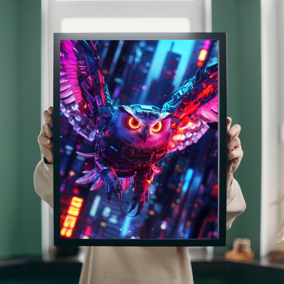 Cyberpunk Owl | Neon Maximalist Print | Infused With Futuristic Energy ...