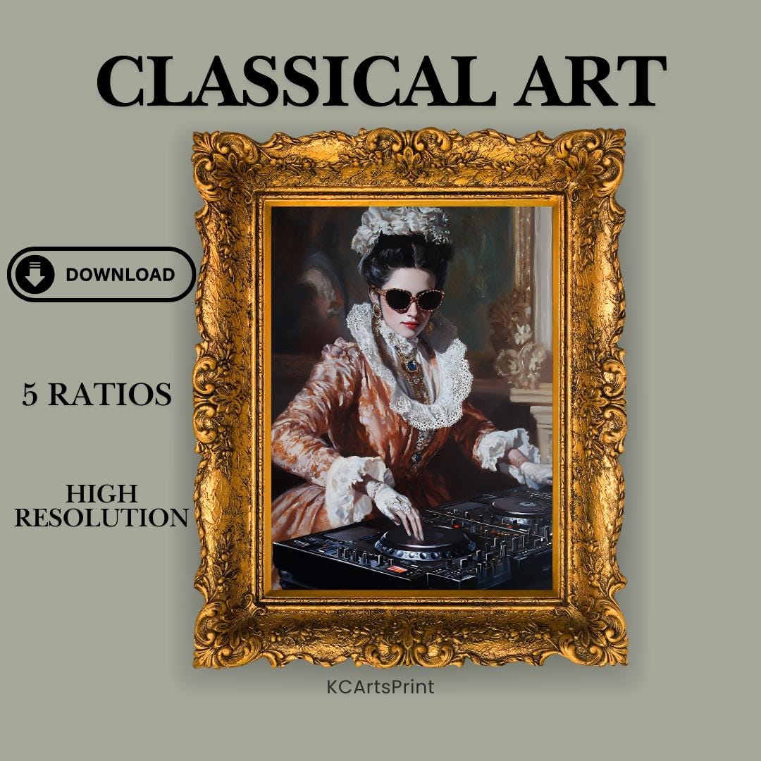 A Noble Lady Djing| Maximalist Print | Rococo Inspired Wall Art | Gift ...