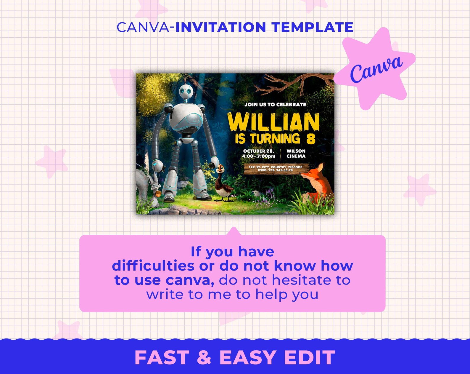 The Wild Robot Birthday Invitation, the Wild Robot Canva, the Wild ...