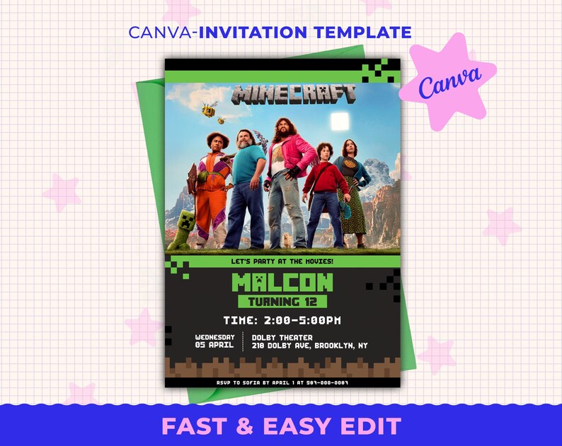 Editable Minecraft Movie Ticket Birthday Party Invitation, Minecraft ...