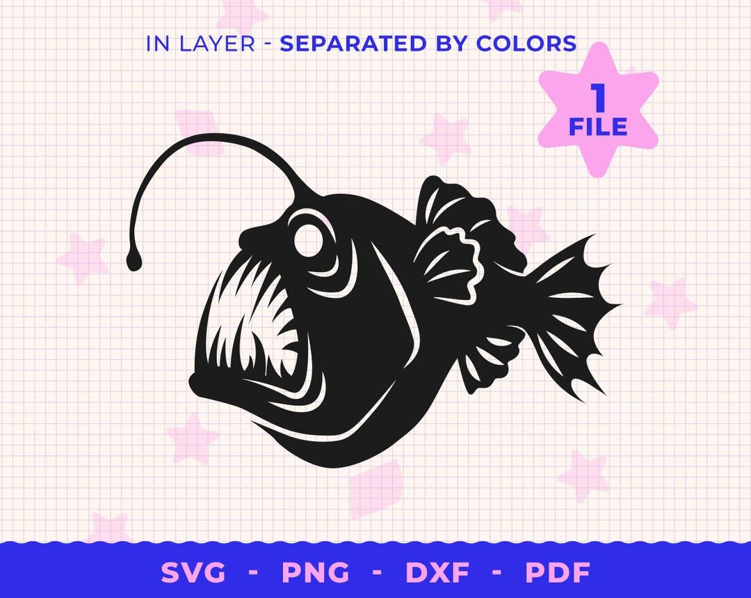 Angler Fish Svg, SVG Files for Cricut, Fish Clipart, Deep Sea SVG, Fish ...