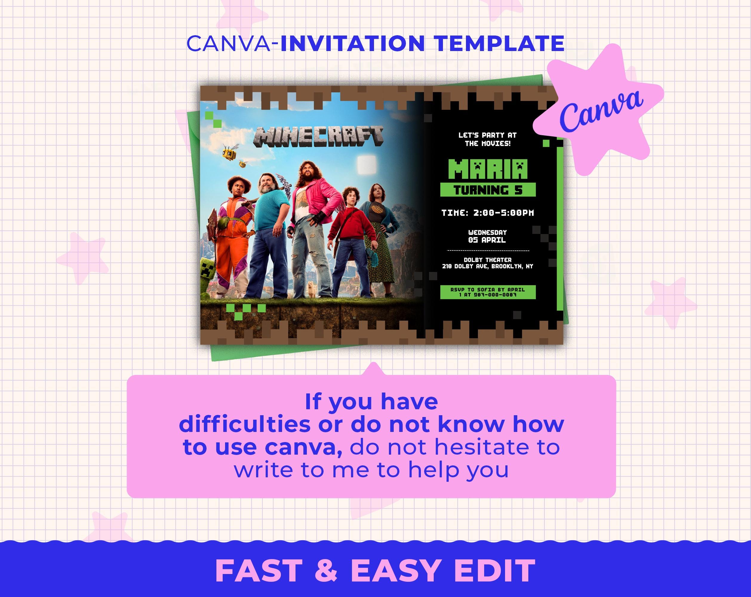 Editable Minecraft Movie Ticket Birthday Party Invitation, Minecraft ...