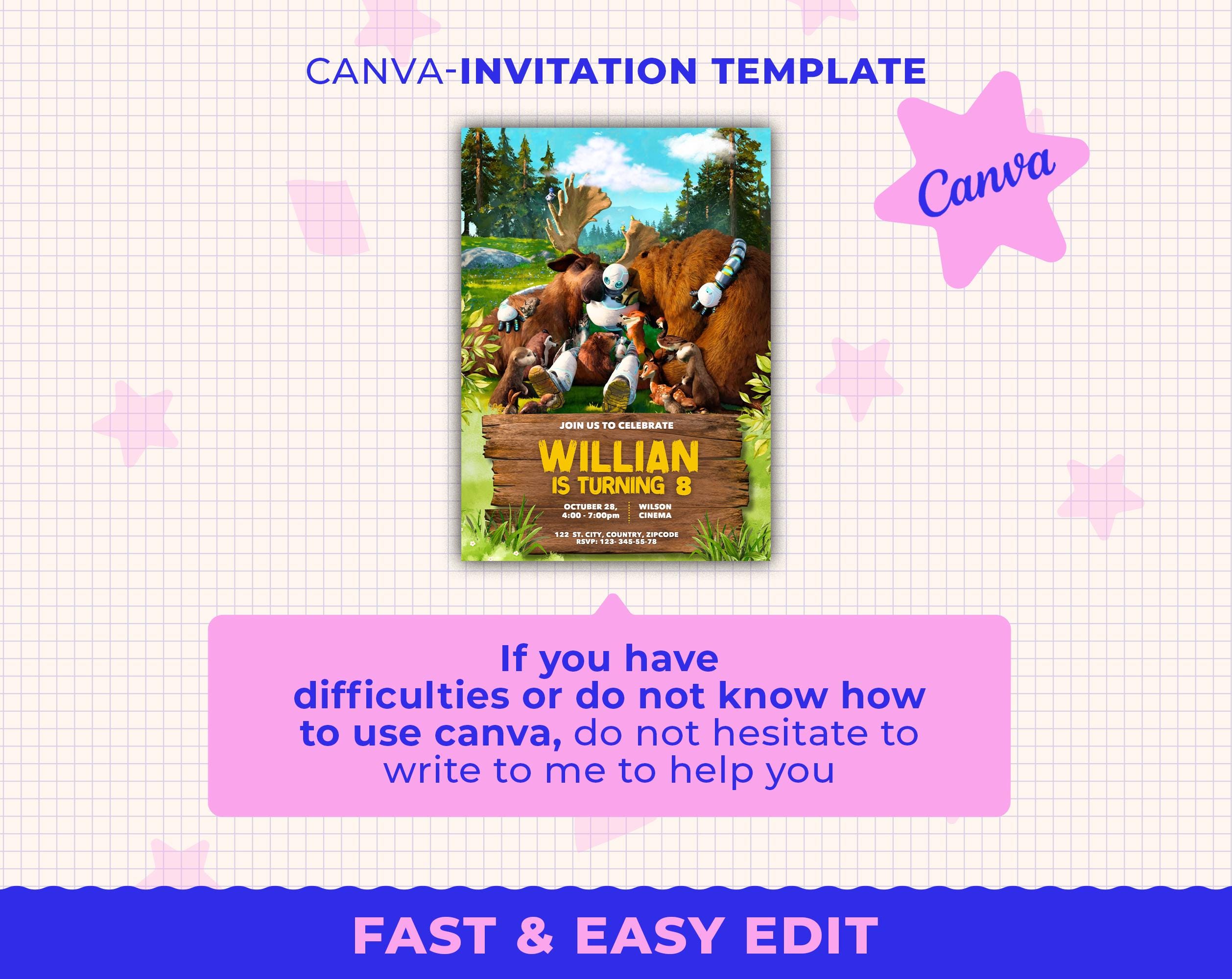 The Wild Robot Birthday Invitation, the Wild Robot Canva, the Wild ...