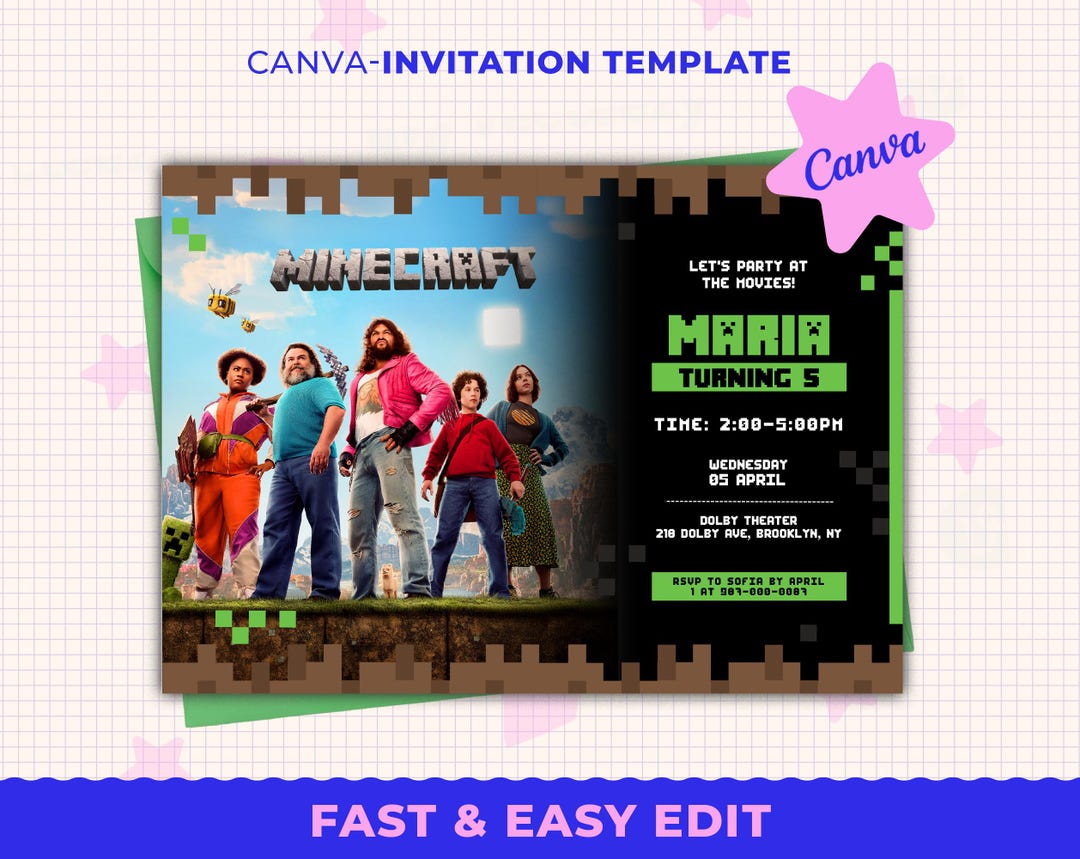 Editable Minecraft Movie Ticket Birthday Party Invitation, Minecraft ...