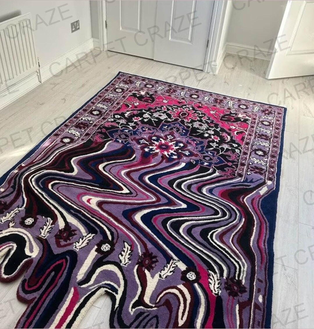 Melting Psychedelic Tufted Rug Wool Handmade Colorful Area Rug for ...