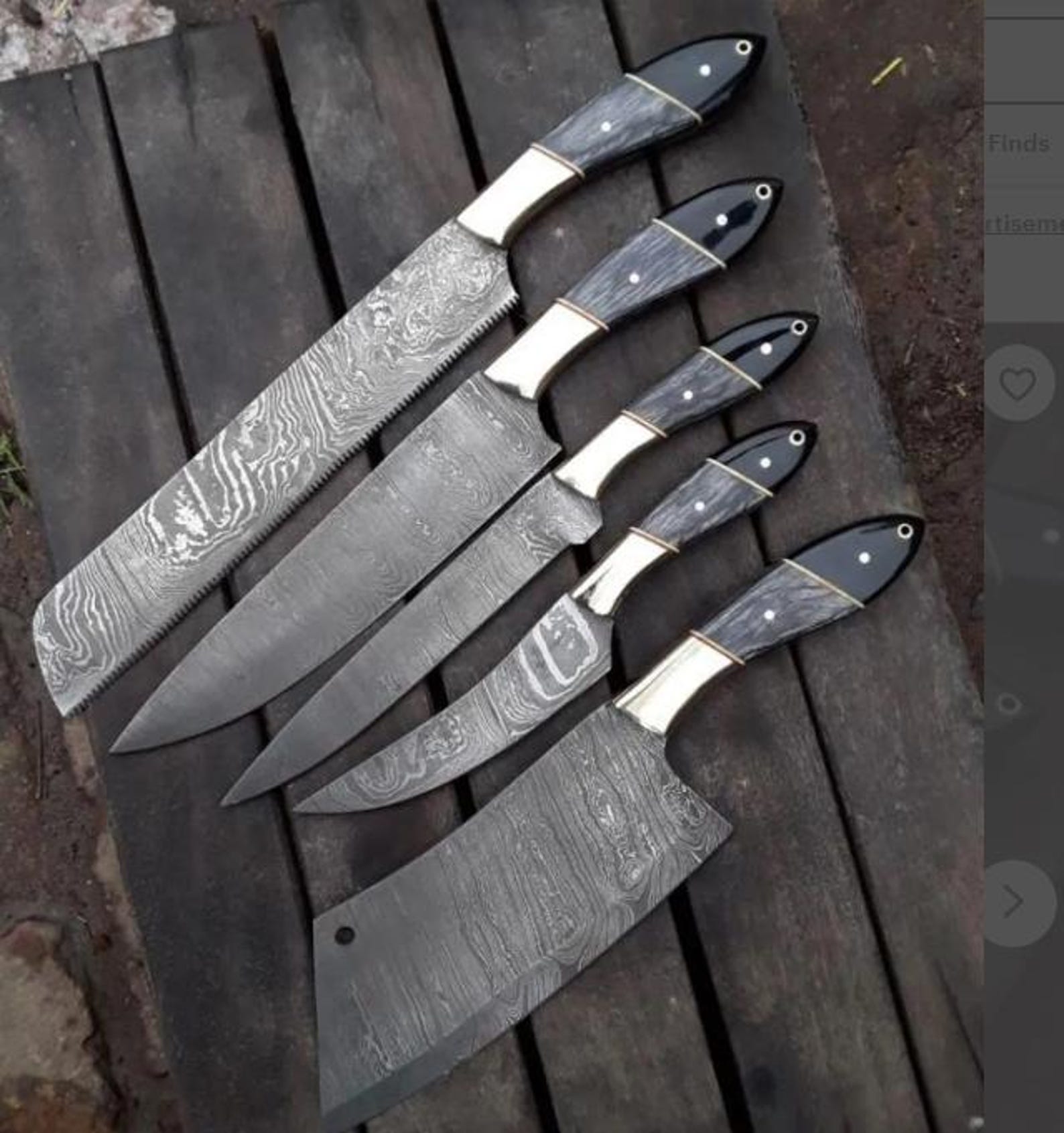 Custom Hand Forged 5-pcs Kitchen Cooking Tool Set, Damascus Steel Chef ...