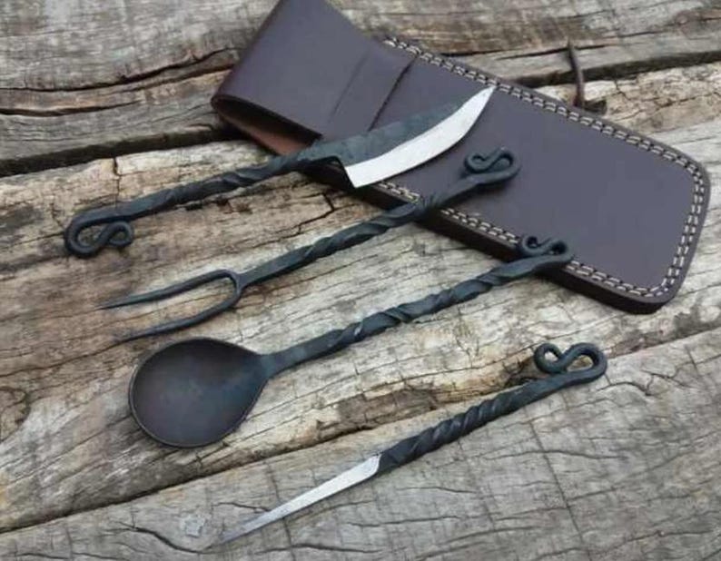 Hand Forged Medieval Cutlery Set: Iron Knife, Fork & Spoon - Etsy