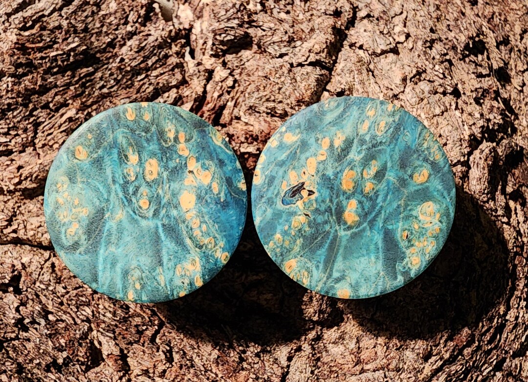 25mm Amazing Ocean Green / Blue Gauges, 1" Dyed Stabilized Box Elder ...