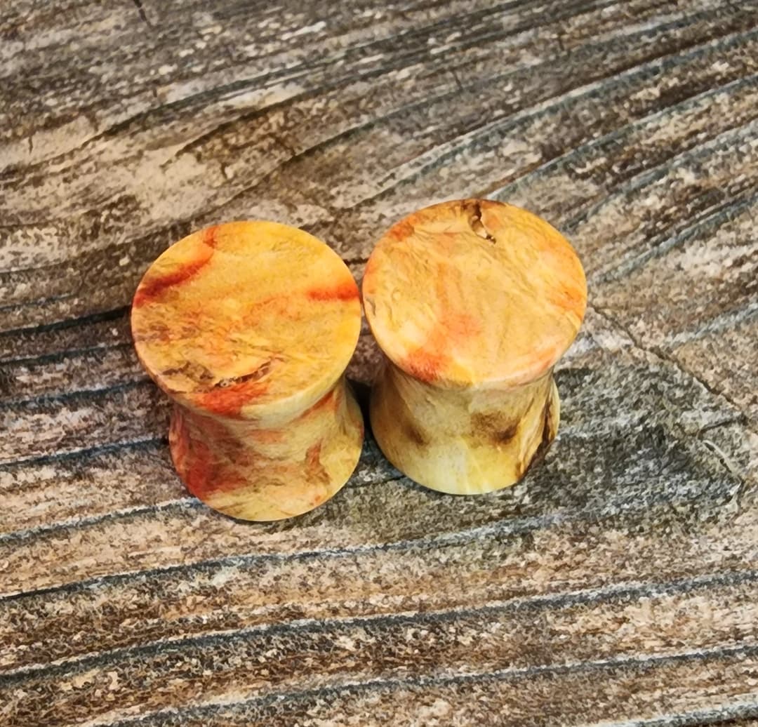 9.5mm Red Flame Box Elder Ear Plugs, Hand Crafted 00 Gauge Flesh Plugs ...