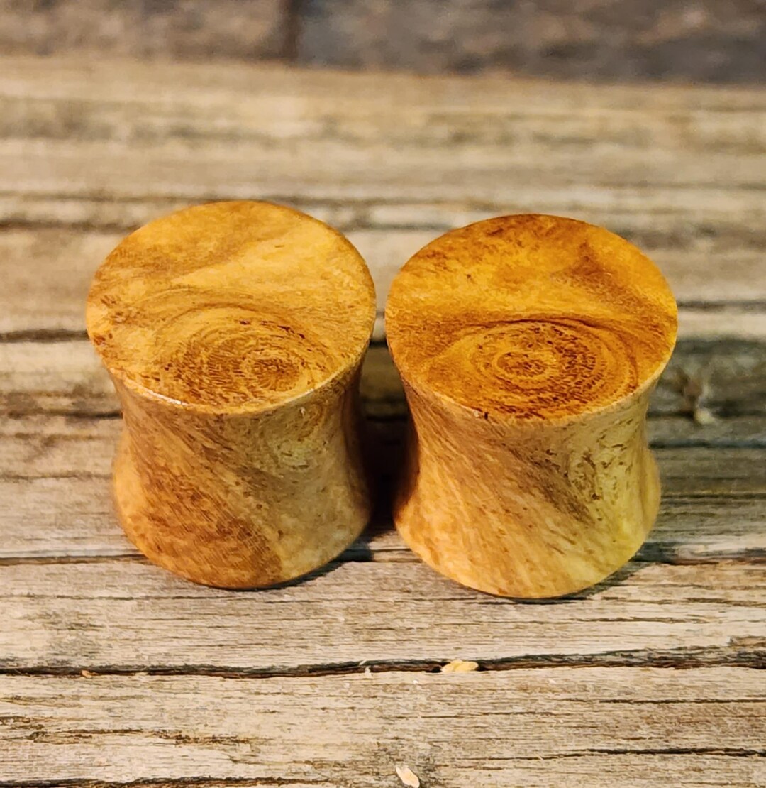 11mm Yellow Teak Burl Wood Ear Plugs, Hand Turned Pretty Hardwood ...