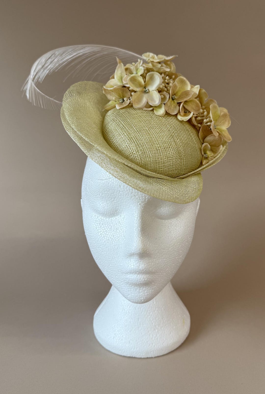 Vintage-inspired Pale Yellow Fascinator With Fabric Flowers With ...