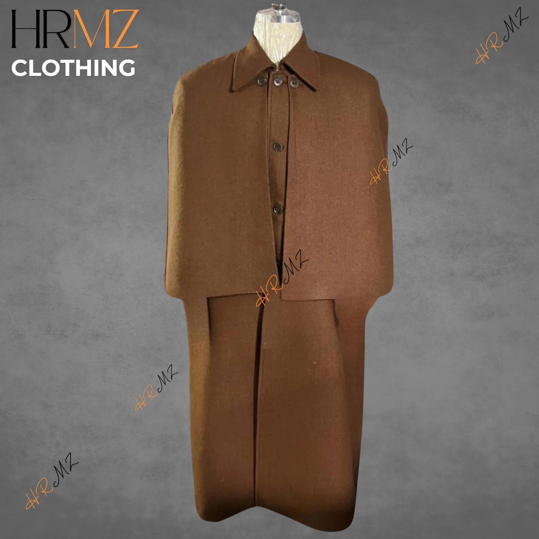 Men’s Brown Wool Inverness Cape Coat – Vintage Overcoat - Custom ...