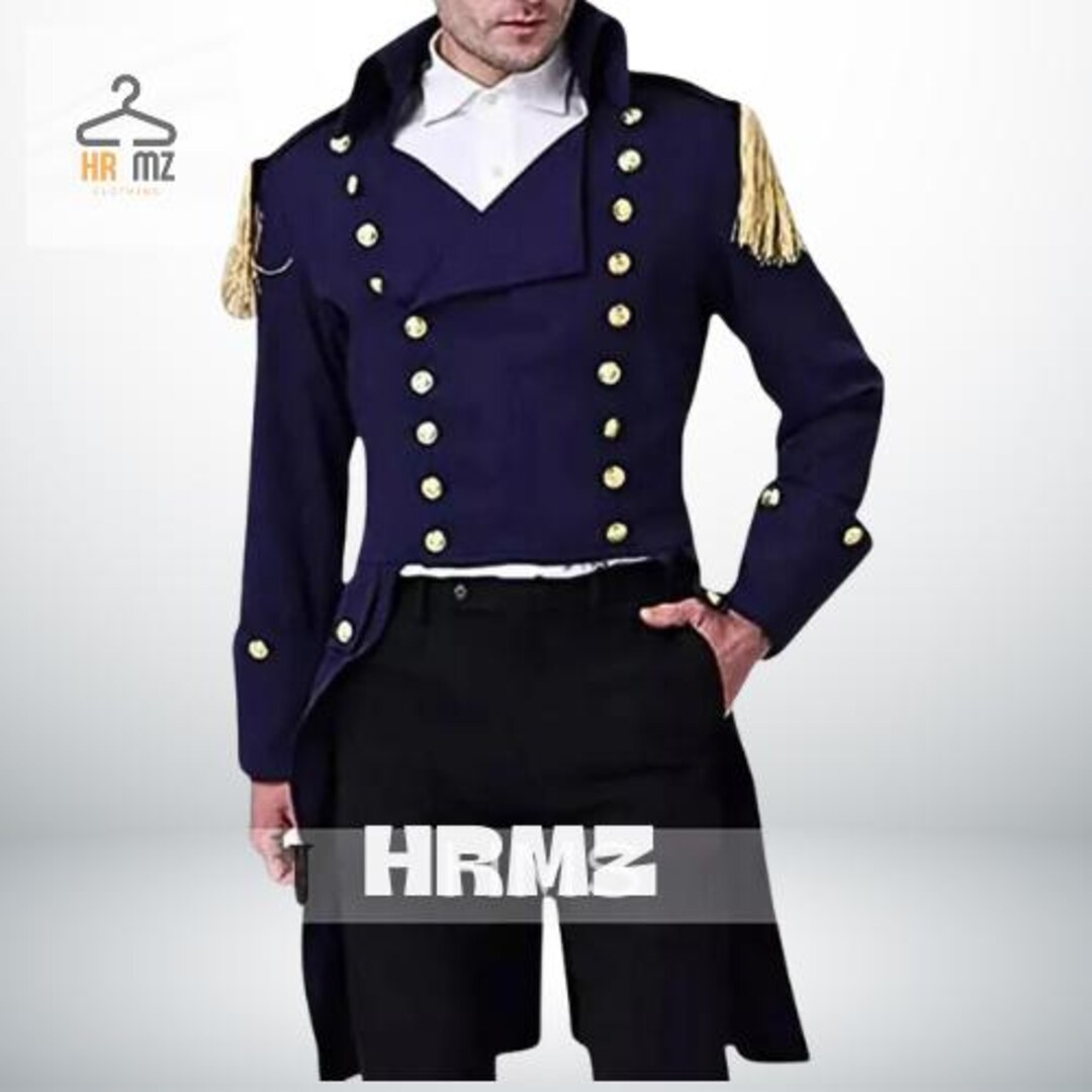 Men's Navy Blue Wool British Navy Army Coat – Double-breasted Colonial ...
